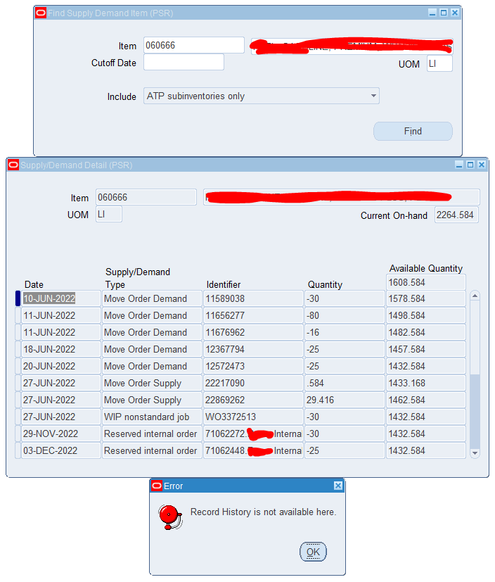 Supply/Demand Oracle database table name? — oracle-mosc