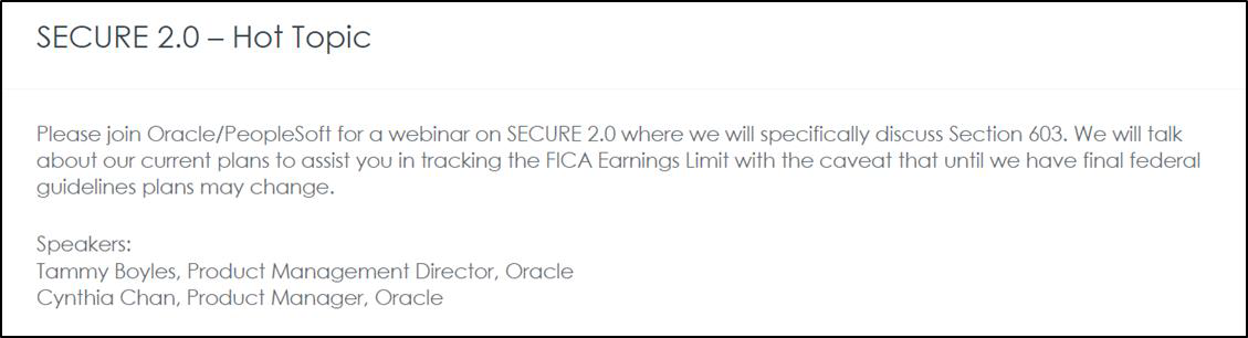Register today!! A PeopleSoft Benefits Webinar on SECURE 2.0 — oracle-mosc Register today!! A PeopleSoft Benefits Webinar on SECURE 2.0 — oracle-mosc