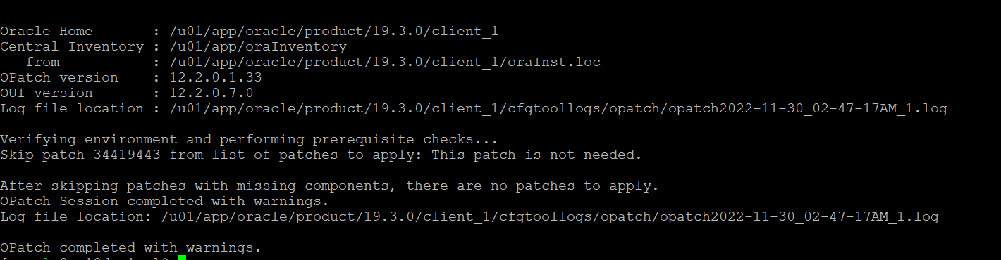 Issue with Patching Oracle Client 19 Client. Patch - 34419443 — oracle-mosc