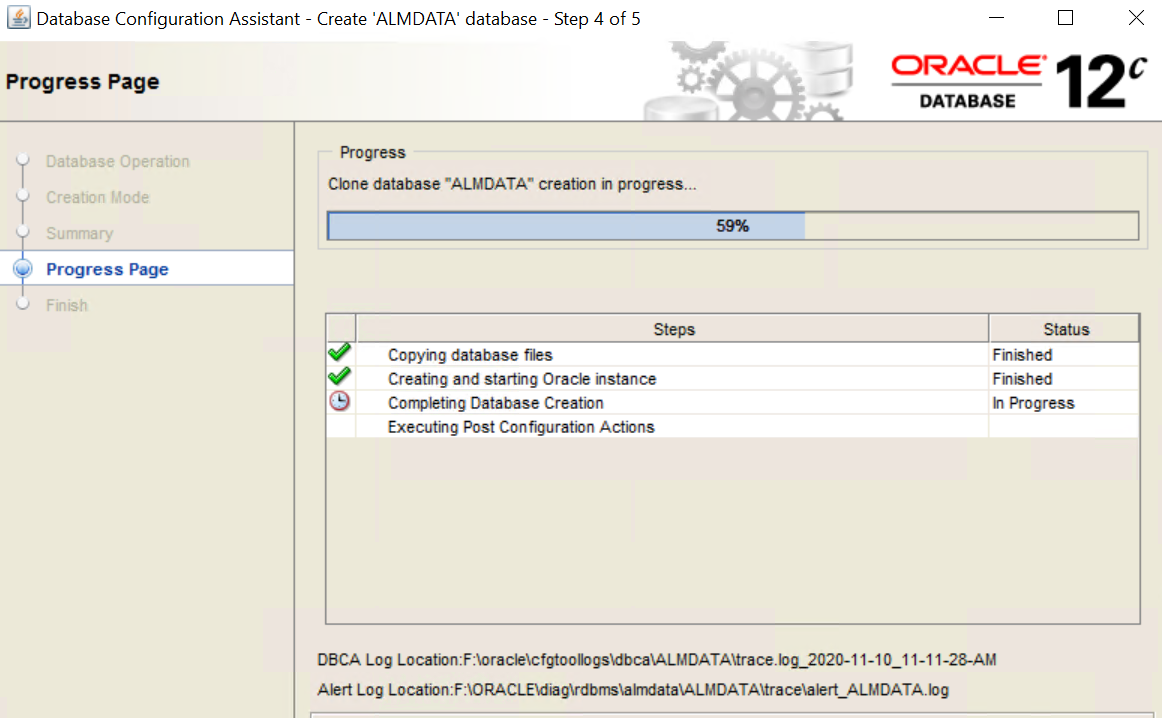Oracle 12C on windows. create db using dbca . it's hang at step ...