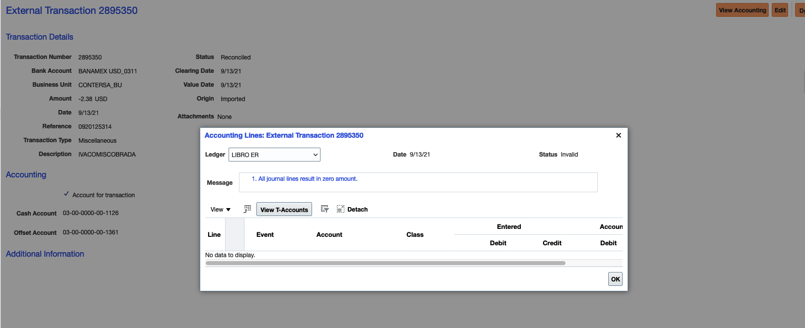 How To Solve This Message In External Transaction 1 All Journal Lines Result In Zero Amount
