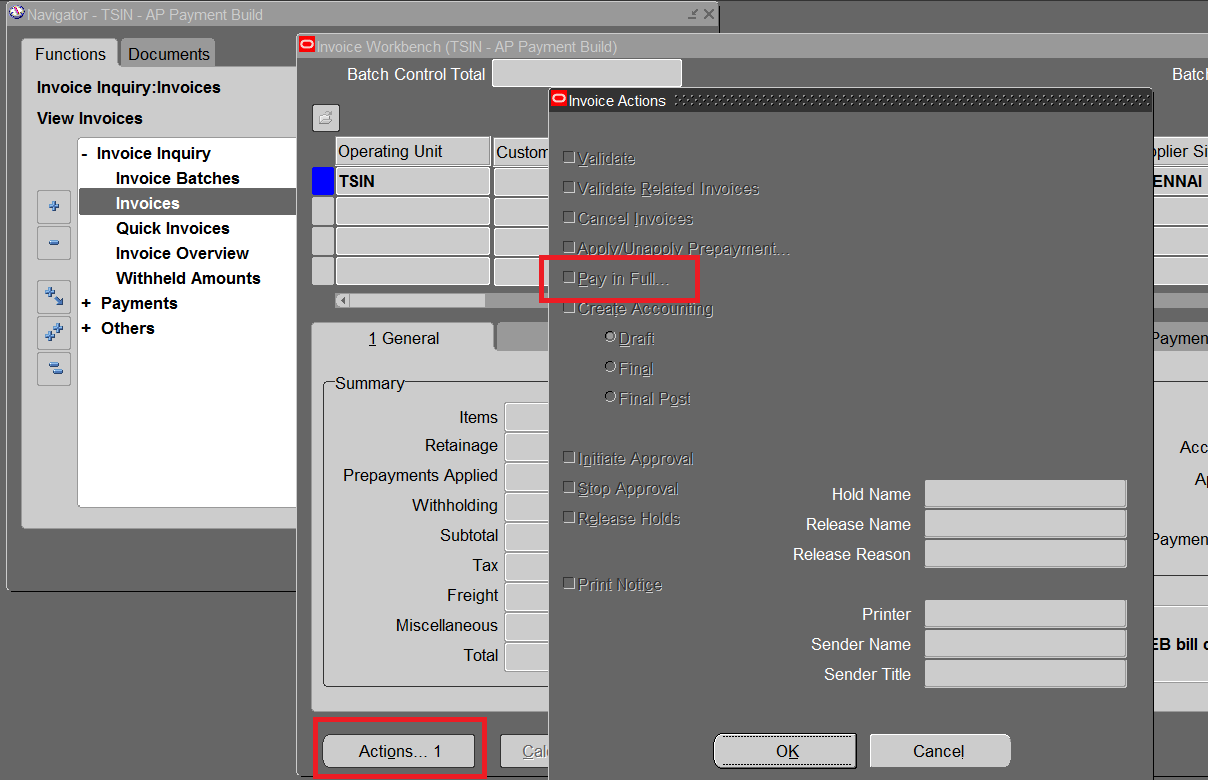 How to enable Pay in full option for AP Invoice. — oracle-mosc