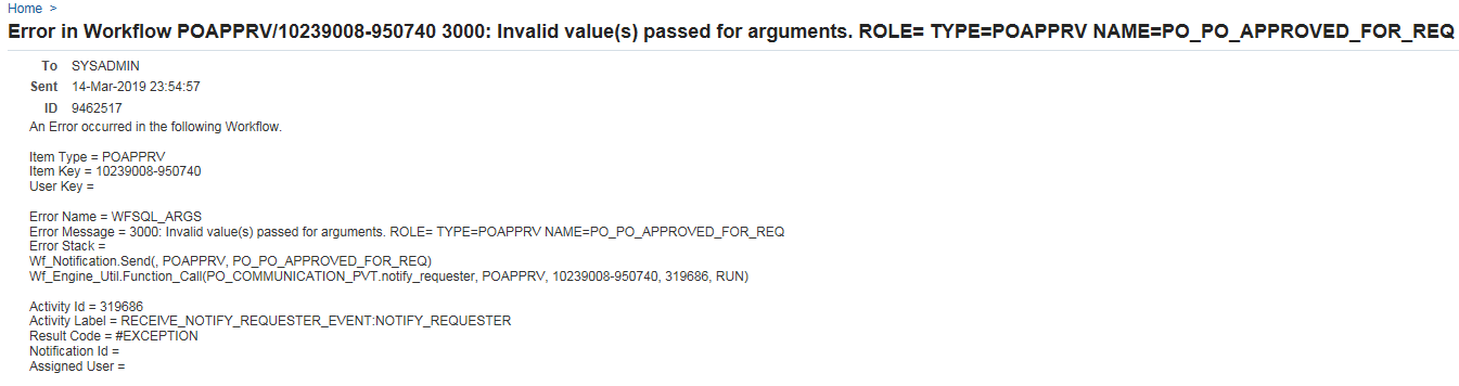 Sysadmin Error In Workflow Role Type Poapprv Name Po Po Approved For Req — Oracle Mosc
