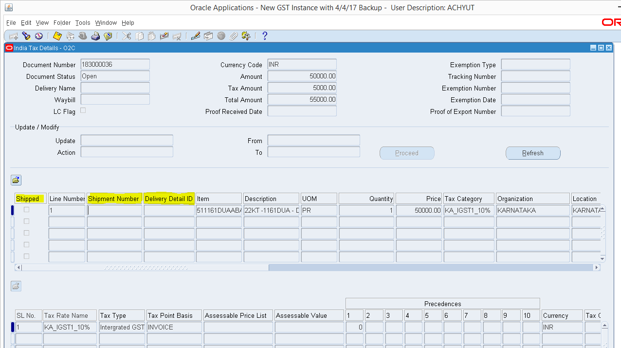 India Gst Shipment Number Flag And Delivery Det Id Not Appearing In