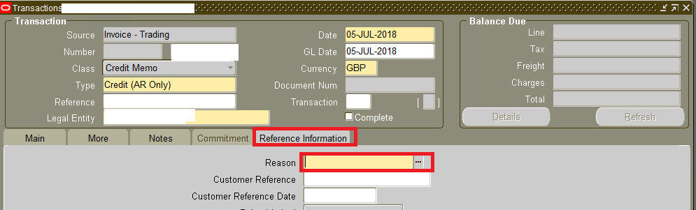 R12 1 3 Ar Transaction Form Make Reason Field On Reference Information Tab Mandatory — Oracle Mosc
