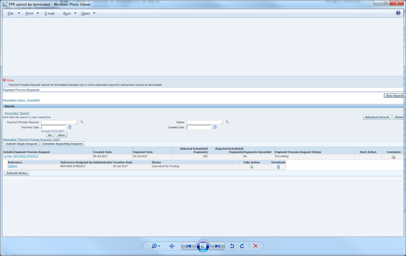 We are getting this error: Payment Process Request cannot be terminated ...