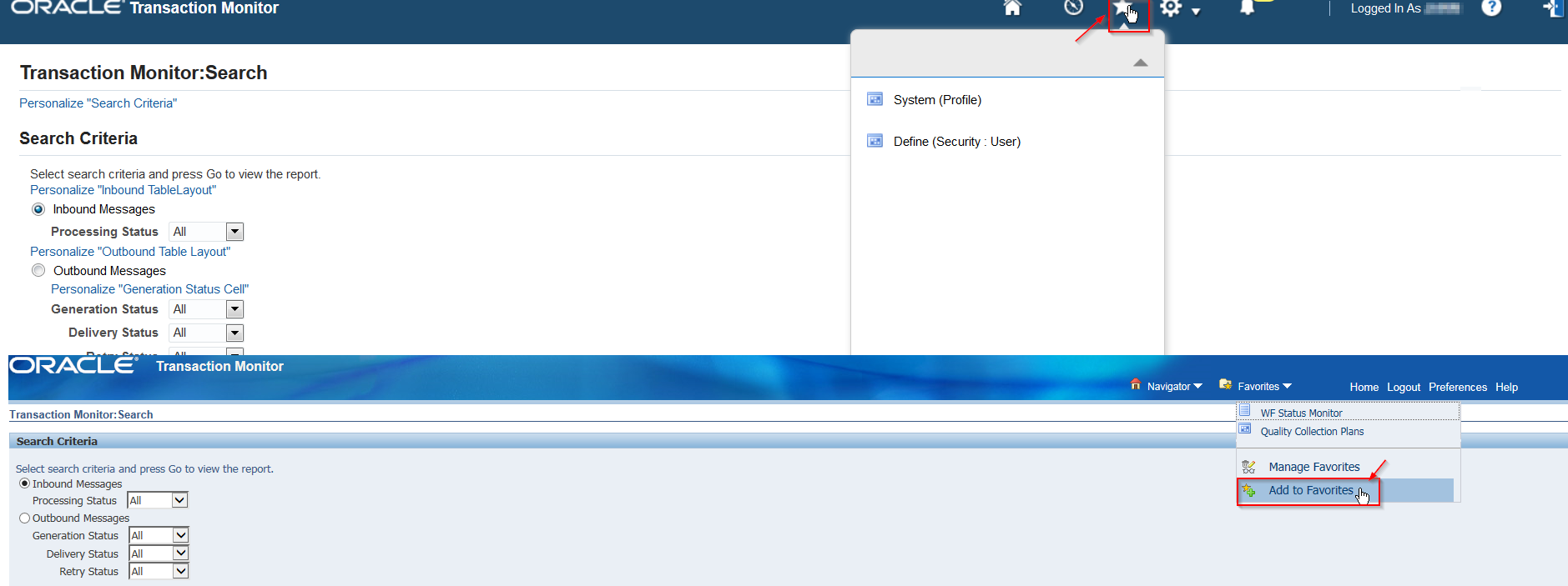 Add To Favorites In R122 — Oracle Mosc 