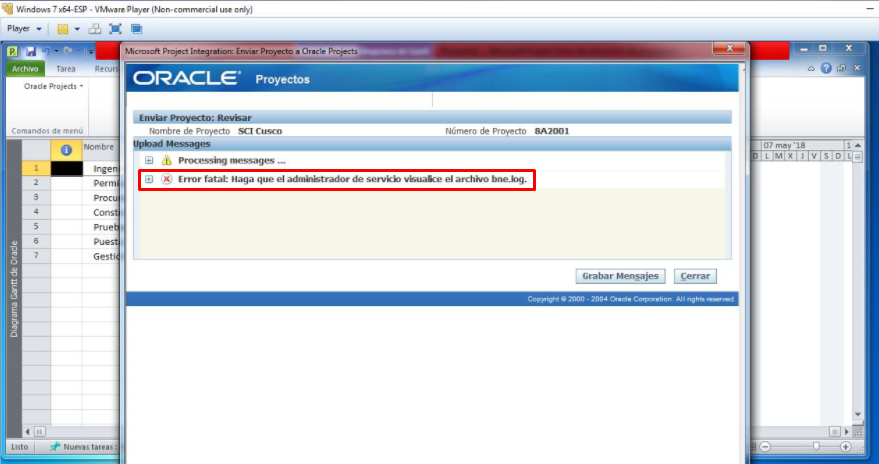 Getting Fatal error: Have the service administrator view the bne.log ...