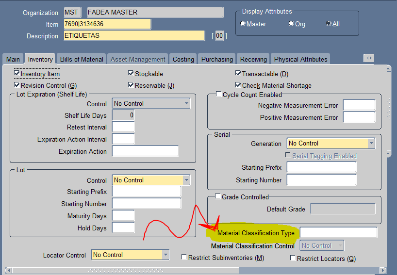 Where Can I Enter Material Classification Types On Inventory — Oracle Mosc