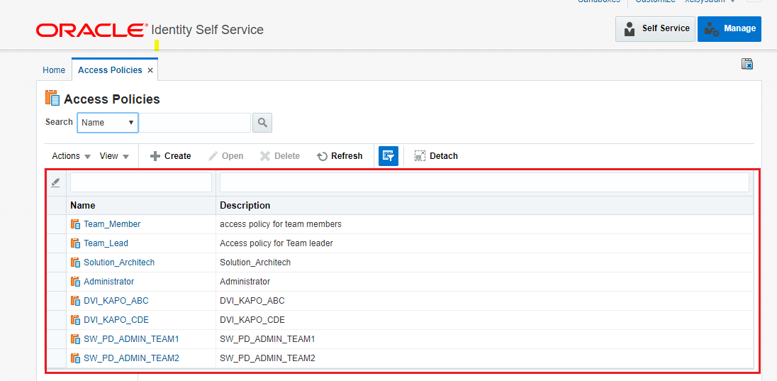 OIM Customization : Access policies page : Modify Access policies table ...