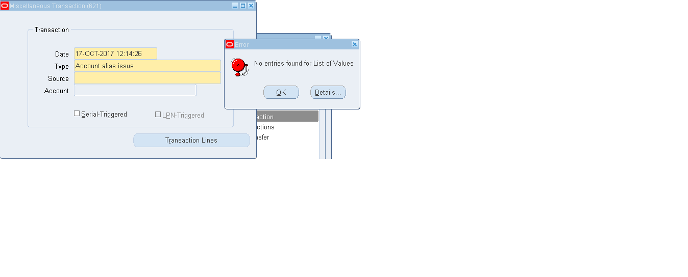 Issue with miscellaneous transaction || No value found for Transaction ...