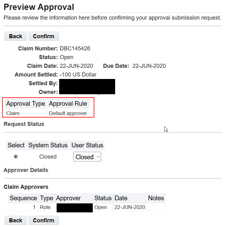 Claim Approval rules — oracle-mosc