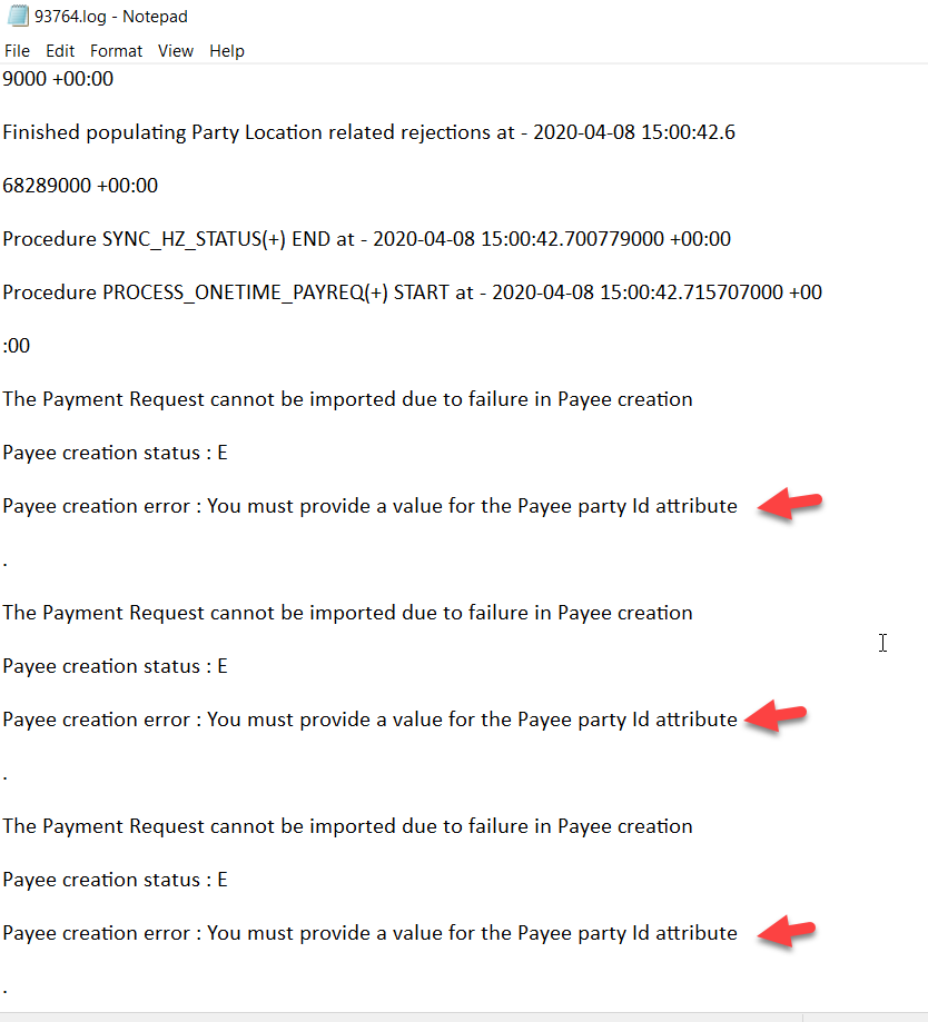 Payables Payment Request FBDI Import Error - You must provide a value for the Payee party Id ...