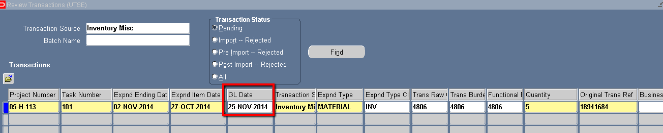 Why Do Transaction Import Inventory Misc Get Gl Date To End Date Of Inventory Account Period