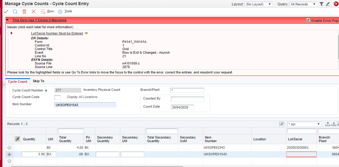 Lot/Serial Number Must be Entered-P4141 — oracle-mosc