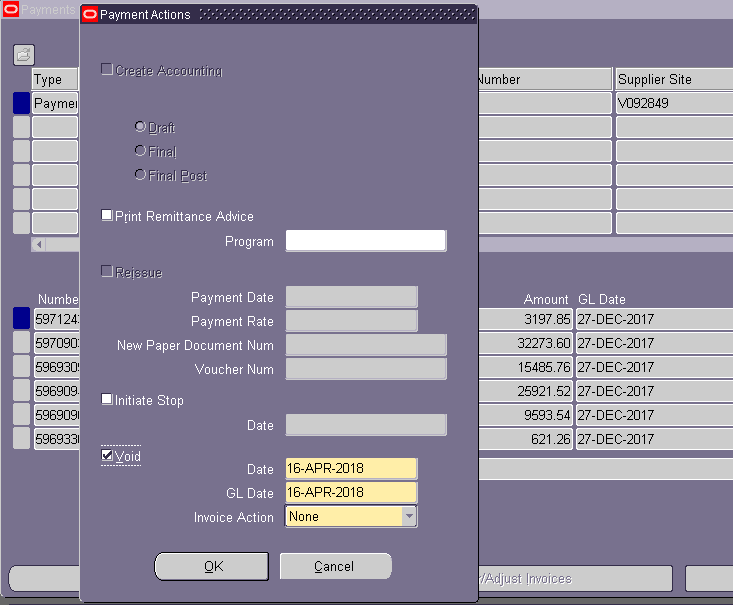 Unable To Void The Check And Cancel An Invoice In Payment Workbench — Oracle Mosc 