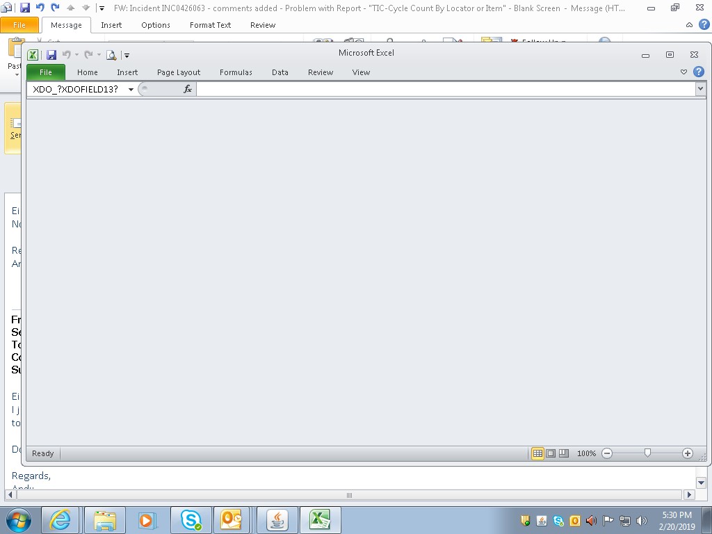 EBS report excel output intermittenly showing blank screen — oracle-mosc