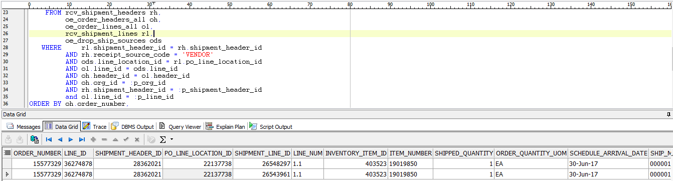 Jion between OE_ORDER_LINES_ALL and RCV_SHIPMENT_LINES — oracle-mosc