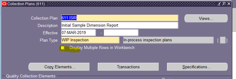 Multiple Rows For Quality Plan In Workbench — Oracle Mosc