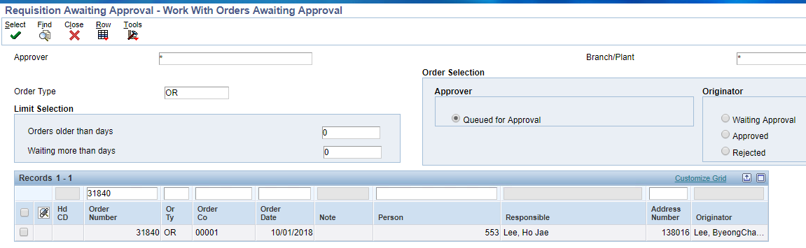 What is Approval Routing configuration(application) for approving orders? — oracle-mosc