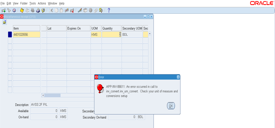 Error occurred in call to inv_convert.inv_um_convert — oracle-mosc