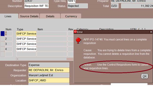 Delete line from a rejected requisition on 12.1.3 — oracle-mosc