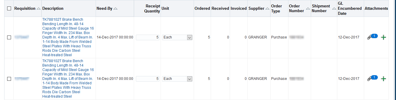 Display the Requisition Charge Account on iProcurement Receiving Page ...