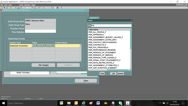 Retropay: How do I add the table PER_PEOPLE_EXTRA_INFO into the Table LOV on an Event Group ...