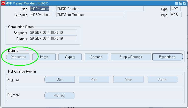 Why in MRP Workbench Resources's Button is Greyed? — oracle-mosc