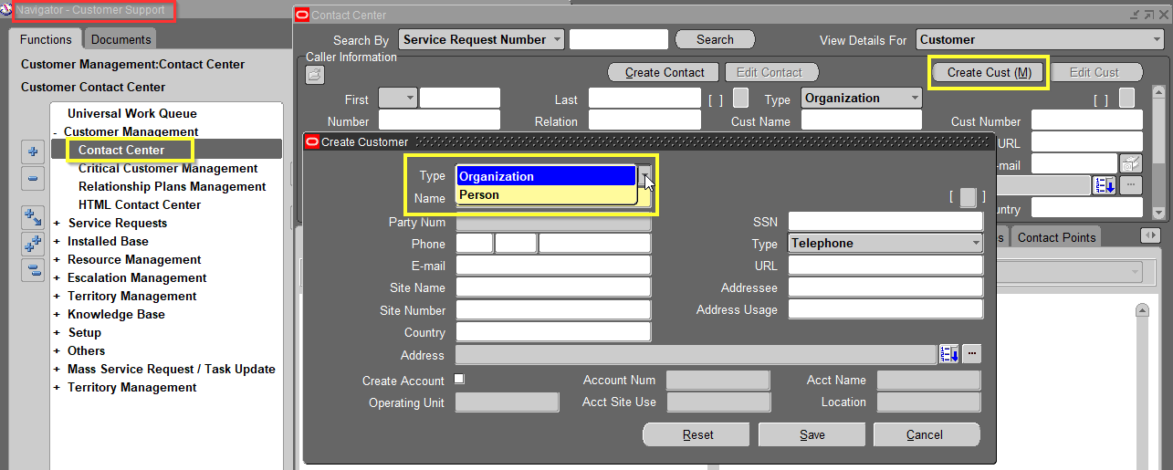 How to create the internal party for Oracle EAM setup completion — oracle-mosc