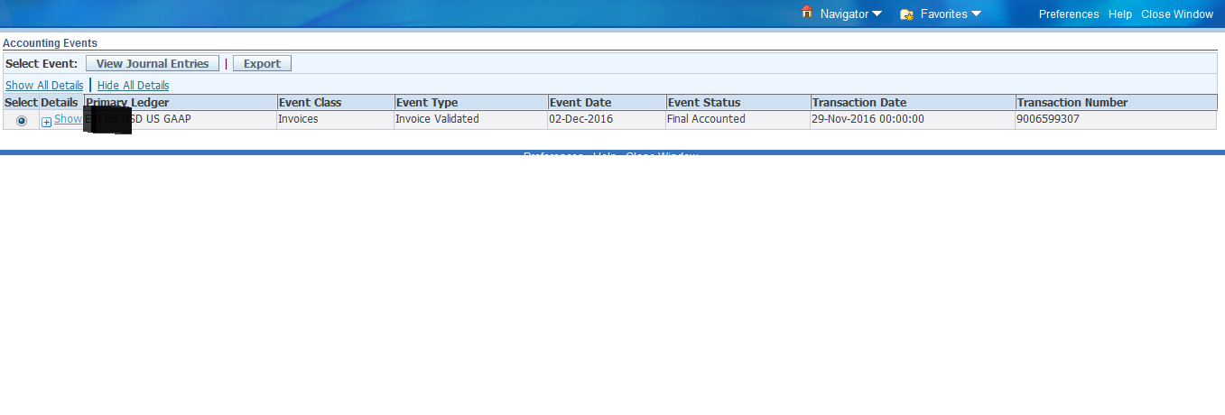 Accounting events in oracle payables — oracle-mosc