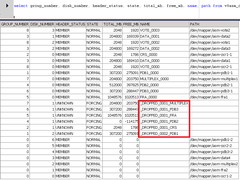 what it means? DROPPED_diskgroupname — oracle-mosc