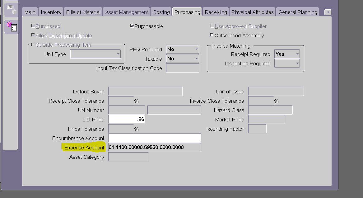 Charge Account at Item Org level -Freeze — oracle-mosc
