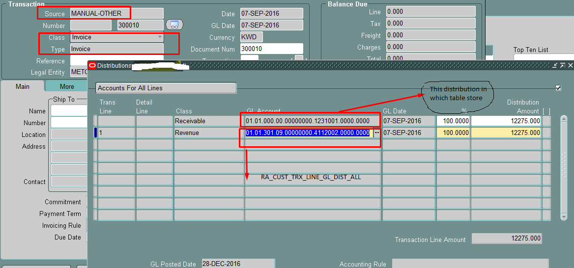 AR Manual Invoice -Distribution Table -For Receivable class — oracle-mosc