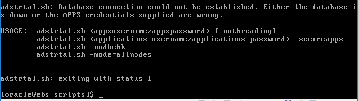 EBS R12.2.4 adstpall.sh: Database connection could not be established. Either the database is ...