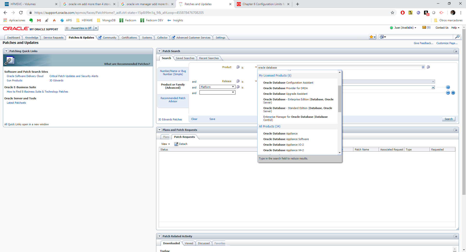 My Licensed Products Oracle Mosc