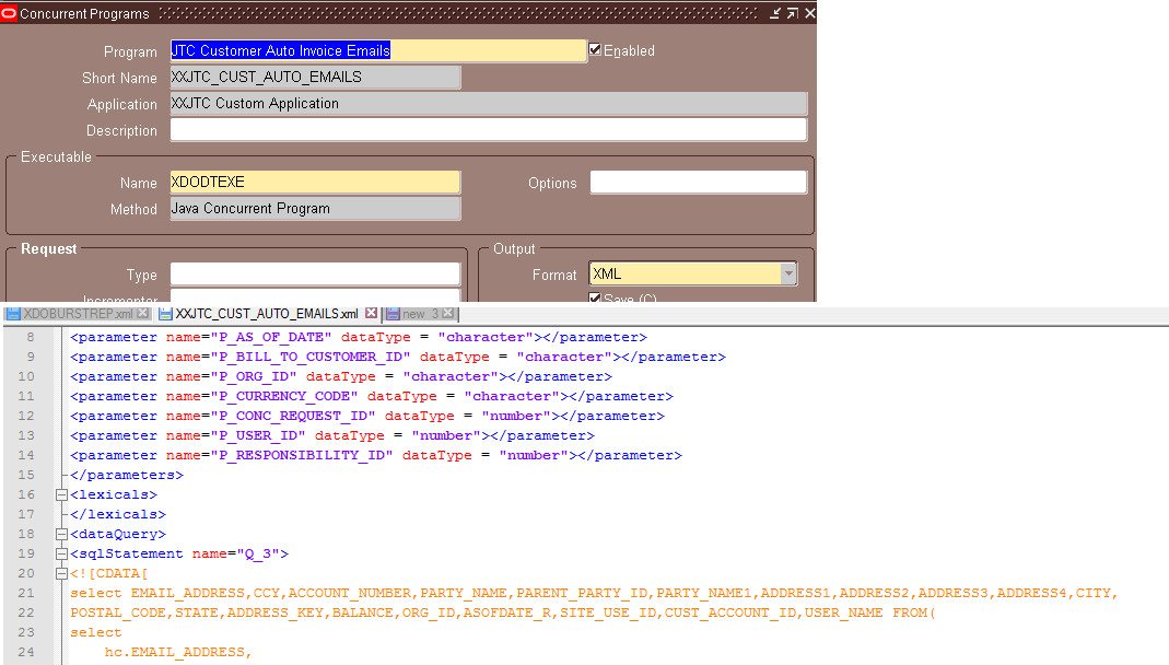 How to get request id from xml data template — oracle-mosc