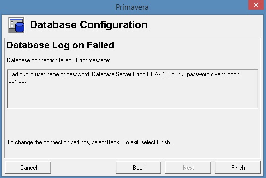 ORA-01005 In Primavera 6.2.1 — oracle-mosc