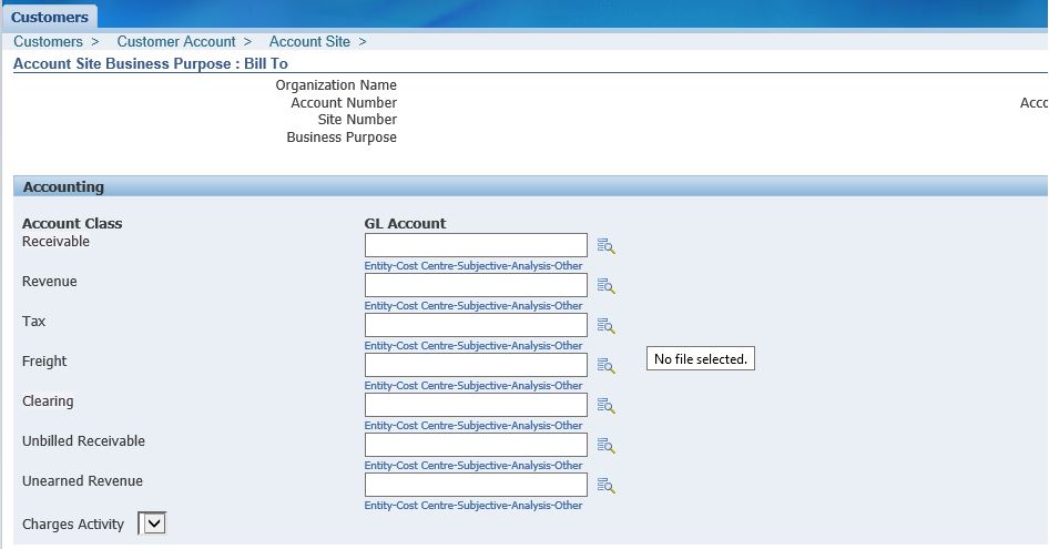 GL Account table for customer — oracle-mosc