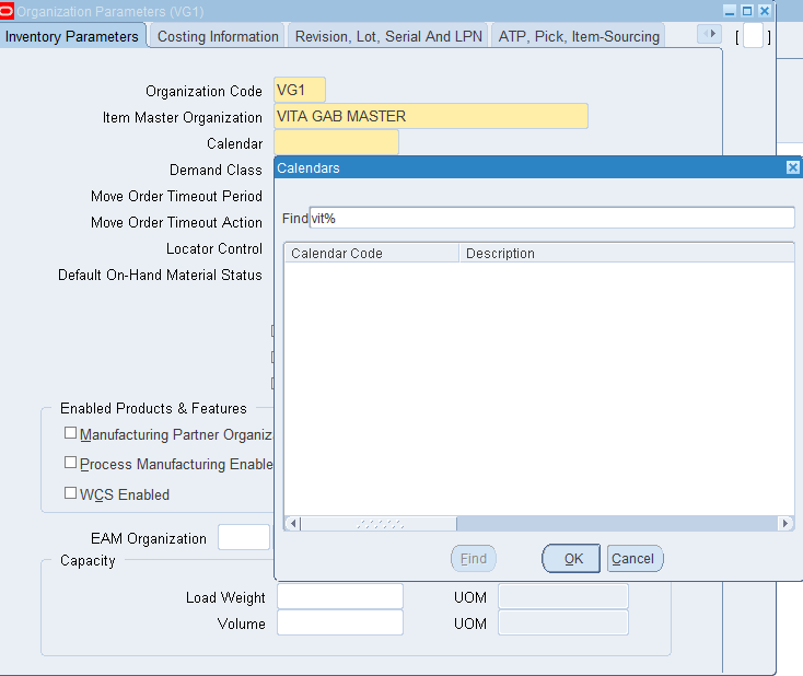 Gl Calendar Not In The Lov In The Form For Creating An Inventory Organization — Oracle Mosc
