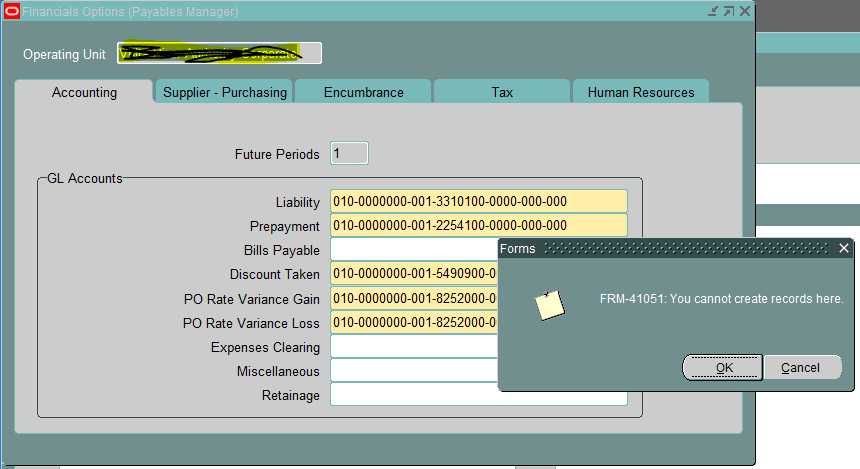 FRM-41051 ERROR: YOU CANNOT CREATE RECORDS HERE — oracle-mosc