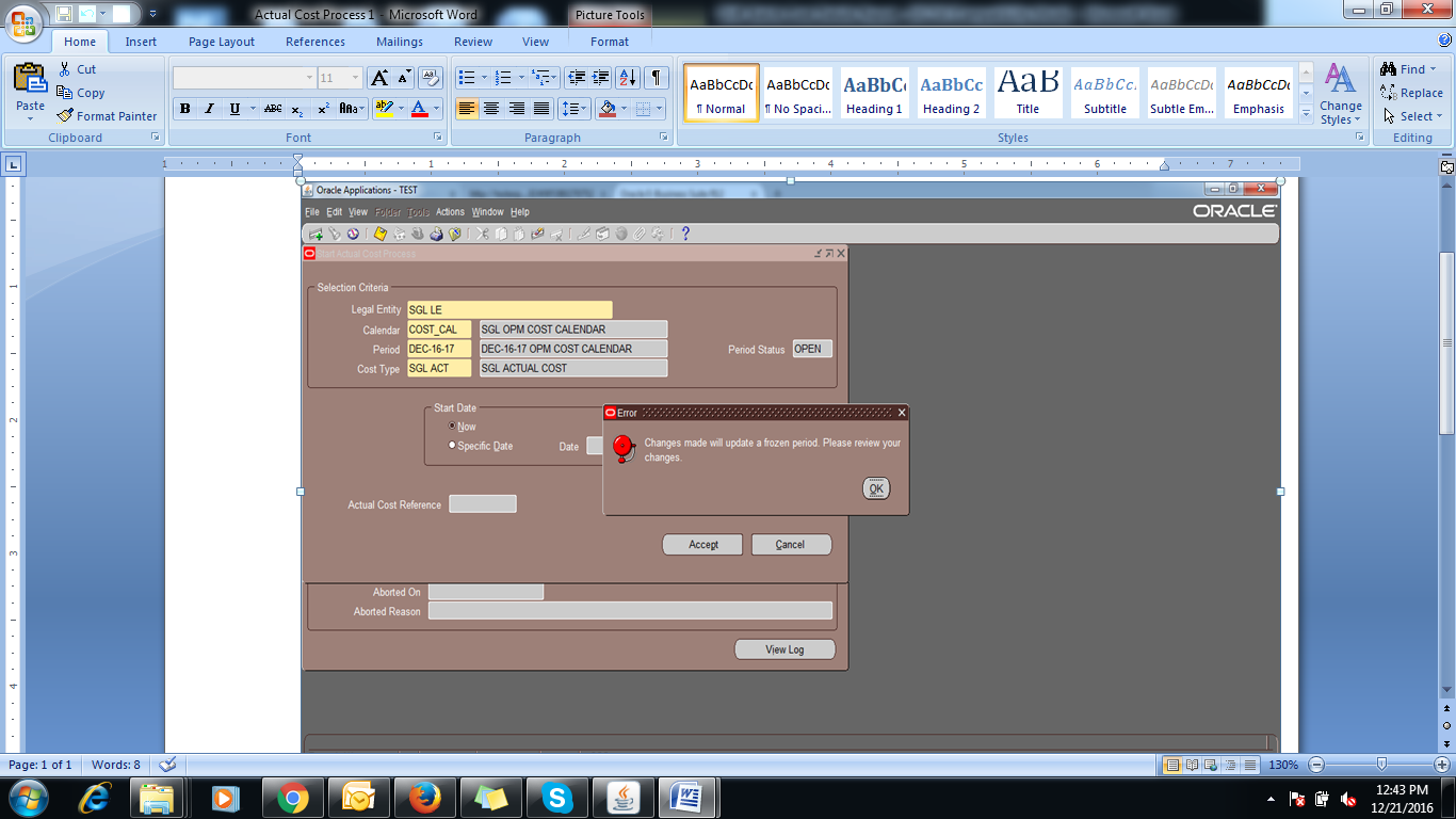 OPM Finencials Showing Change will made a update Frozen period. Please review your changes ...