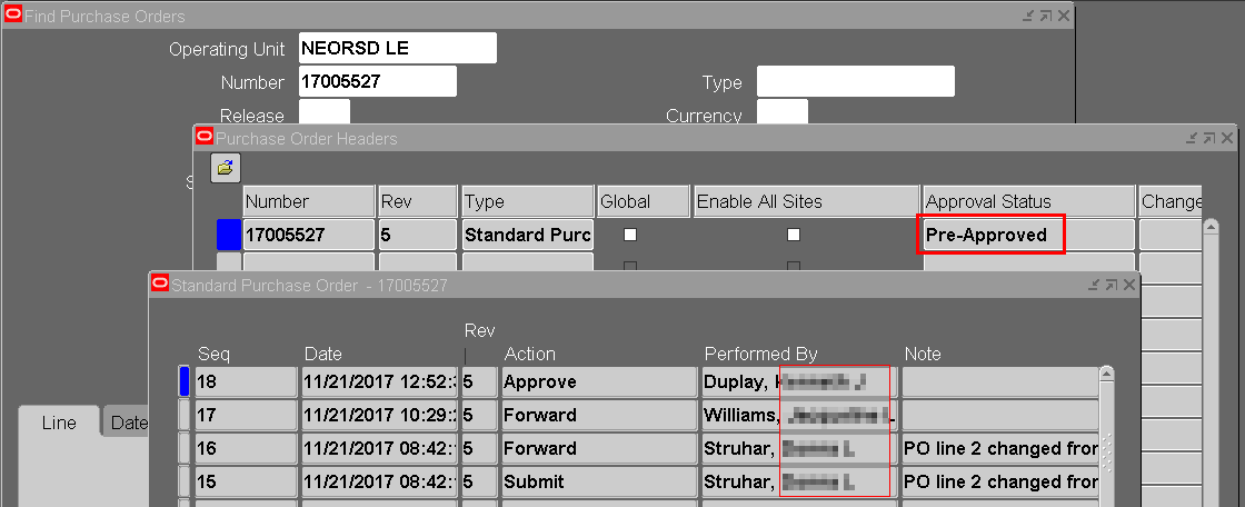 PO Status stuck as Pre-Approved — oracle-mosc