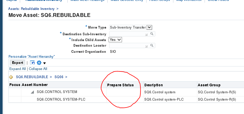 EAM-self service-Move Asset-Prepare status. — oracle-mosc