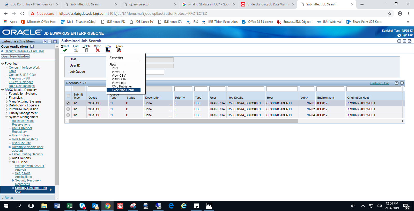 How to see the Execution details of submitted Job/Report in JDE? — oracle-mosc