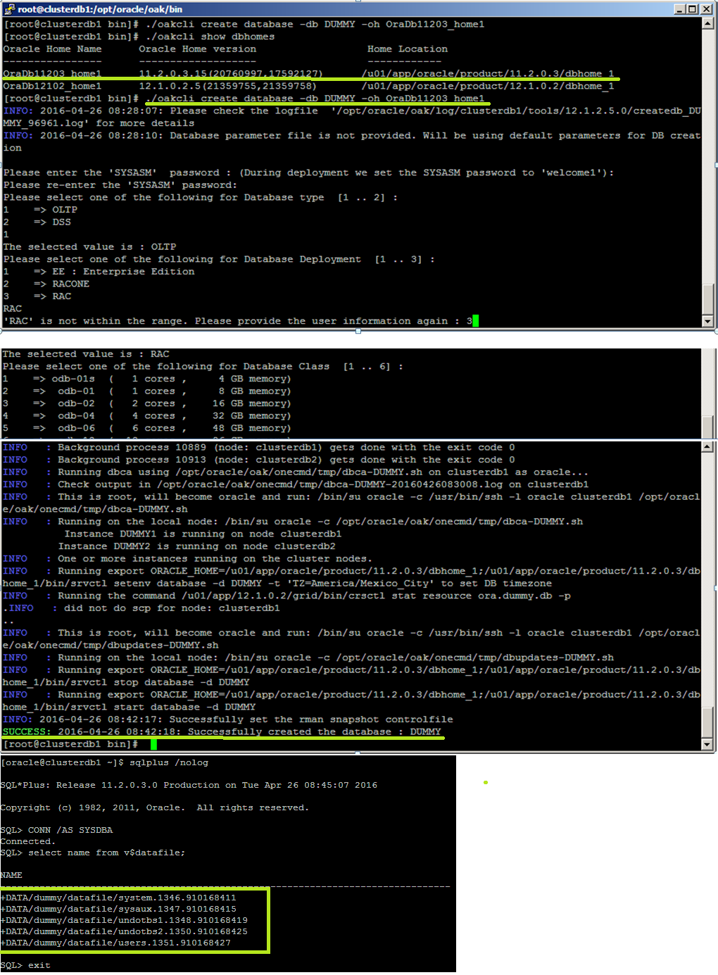 ODA V1-OAK 12.1.2.5-Database 11.2.0.3.15 it is not created on ACFS ...