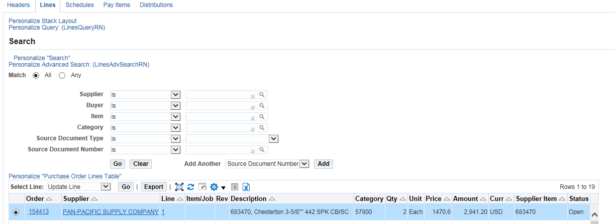 Where can I find the tables in the buyer work center > Orders? — oracle-mosc