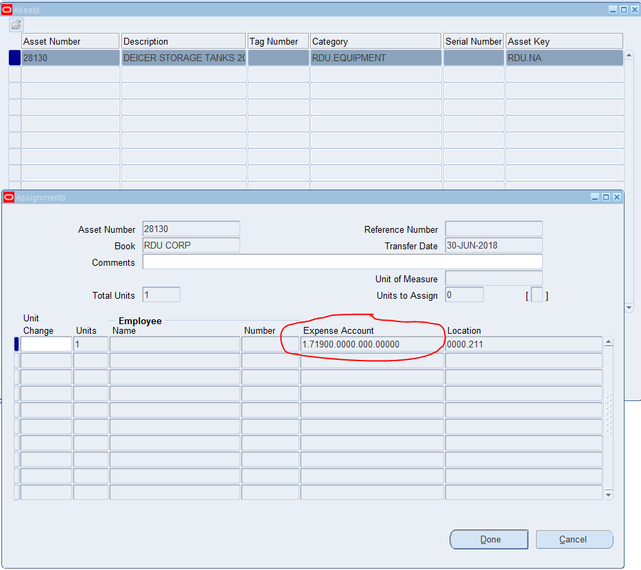 How to change expense account code for an asset ? — oracle-mosc