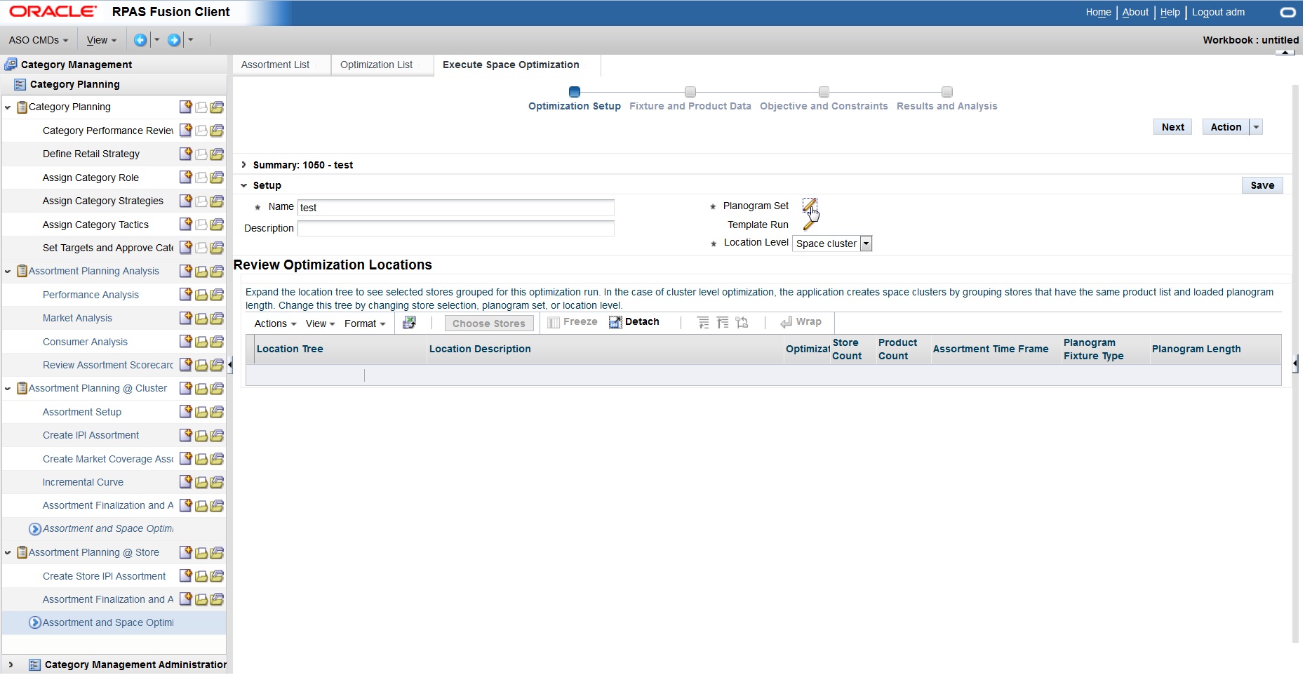 Assortment and Space Optimization - Planogram Set does not display any data — oracle-mosc