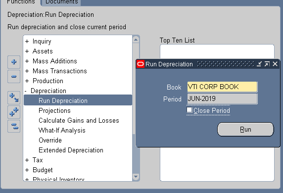Assets: Run Depreciation with Close Period- which job performs the ...